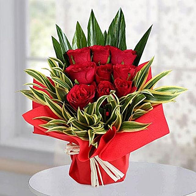 9 Red Roses Arrangement | Gift Elegant Red Arrangement - Ferns N Petals