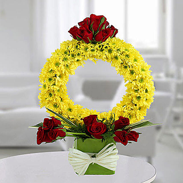 Floral Ring Shape Arrangement | Gift Yellow Flower Arrangement - Ferns ...