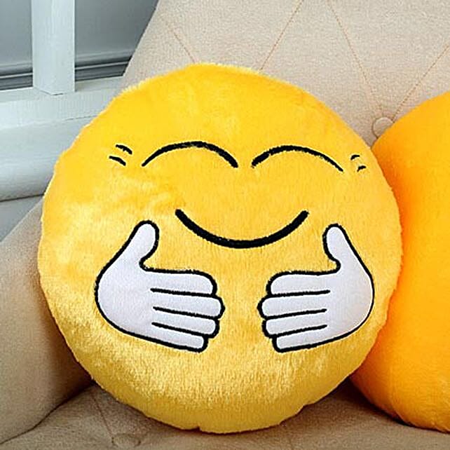 Hugging Smiley Cushion Yellow | Gift Hug Smile Cushion - Ferns N Petals