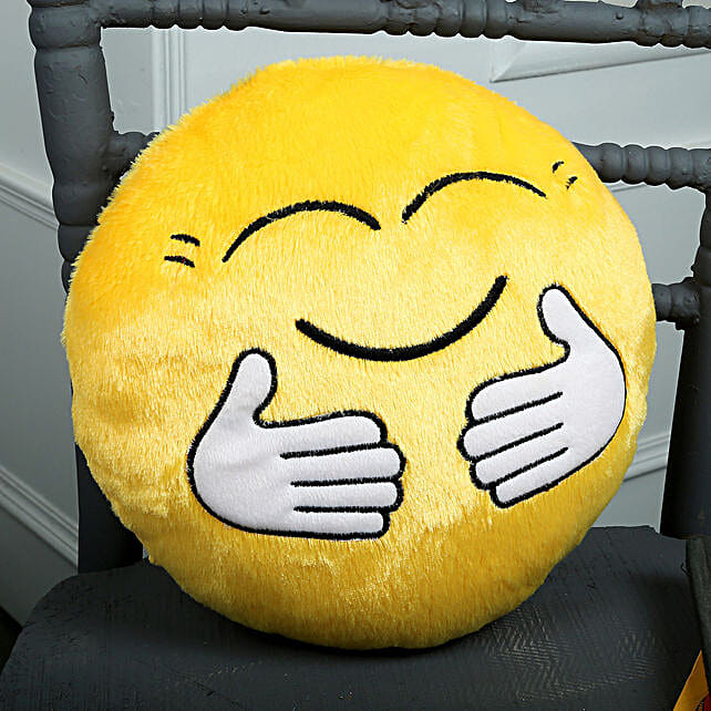 Hugging Smiley Cushion Yellow | Gift Hug Smile Cushion - Ferns N Petals