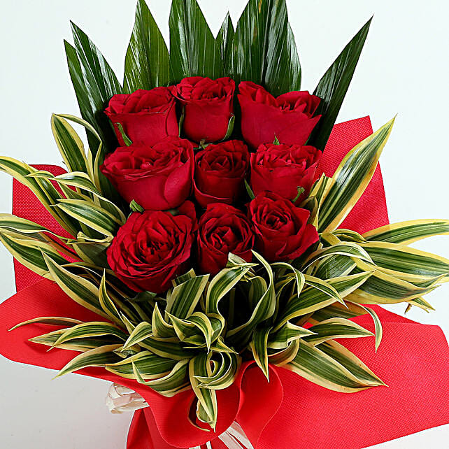 9 Red Roses Arrangement | Gift Elegant Red Arrangement - Ferns N Petals