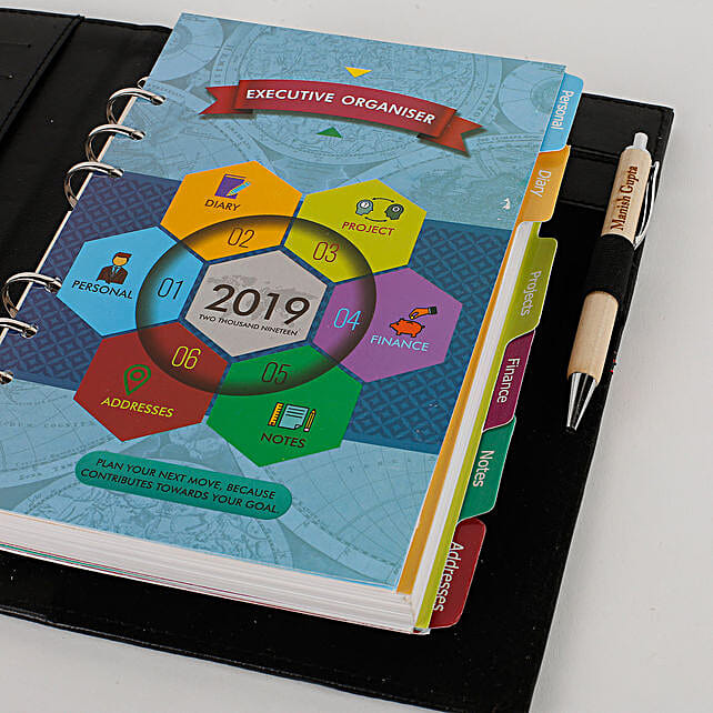 Personalised Executive Organizer Black | Gift Business dairy - Ferns N ...