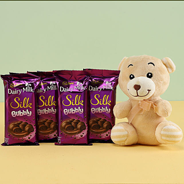 Cuddly Bear & Dairy Milk Bubby Combo | Gift online 4 set of silk ...